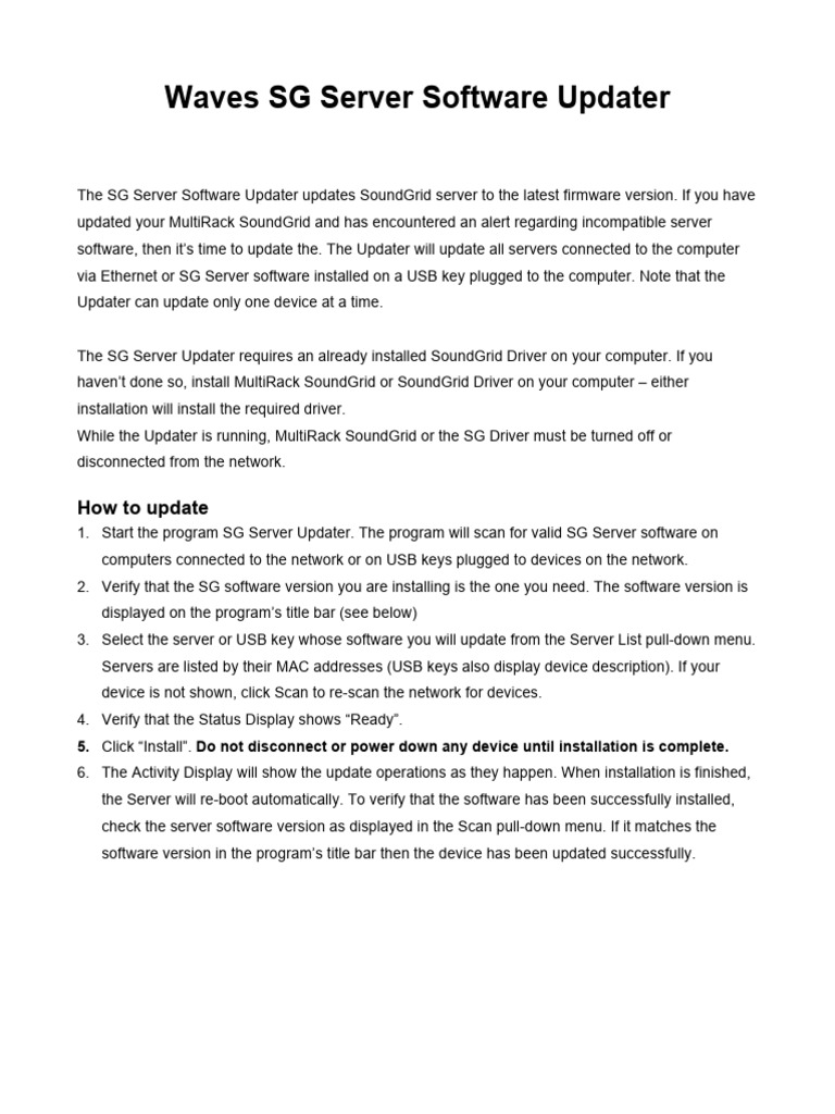 SG Server Updater SoundGrid V2 | PDF | Usb | Usb Flash Drive