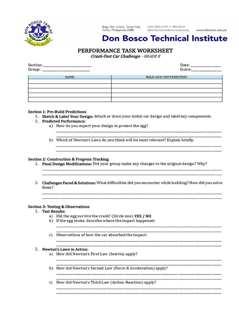 Egg Crash Car Challenge Worksheet | PDF | Newton's Laws Of Motion ...