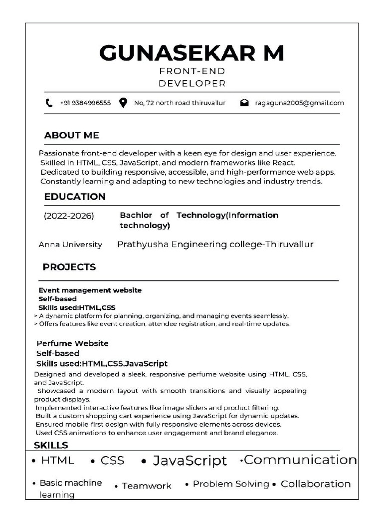 Guna Sekar Resume | PDF