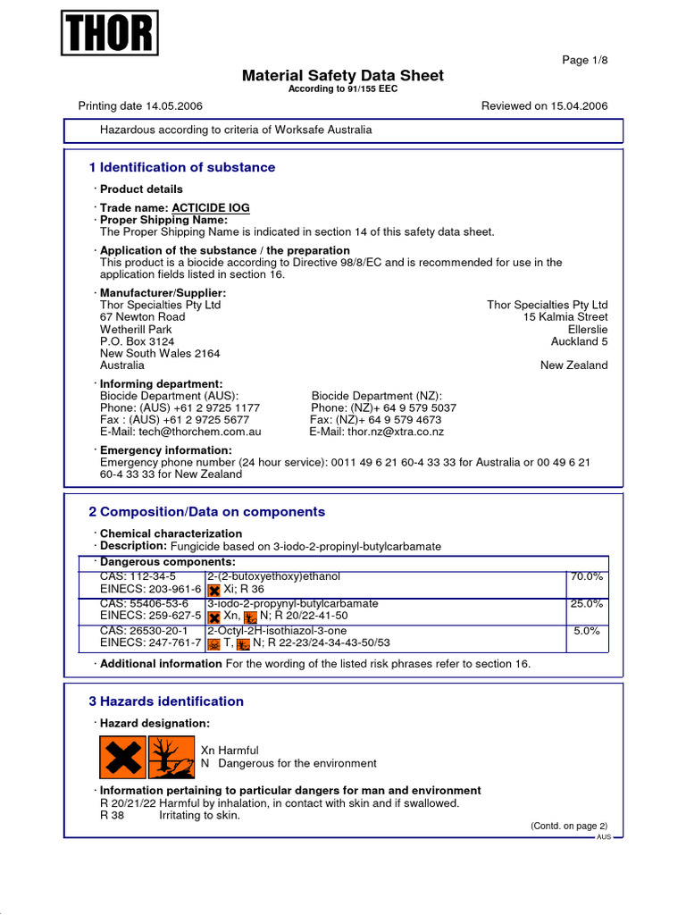 Acticide IOG Safety Data Sheet | PDF | Dangerous Goods | Toxicity