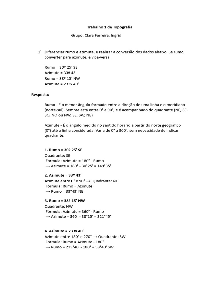 Topografia Trabalho 1 - Clara e Ingrid | PDF