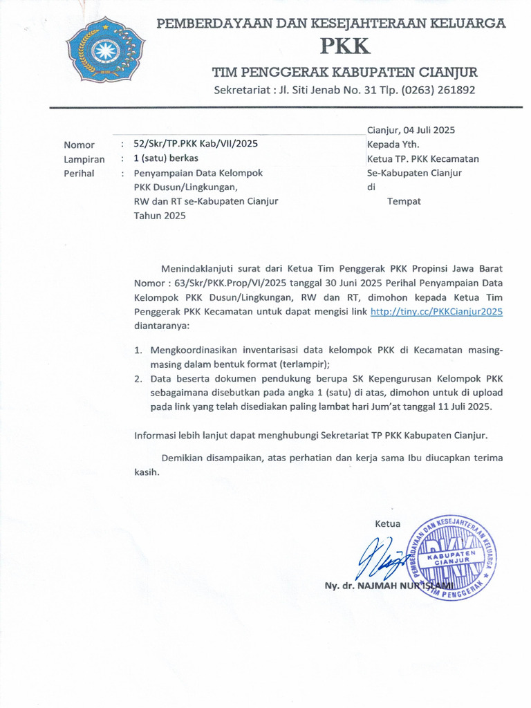 Surat Penyampaian Data KLP | PDF