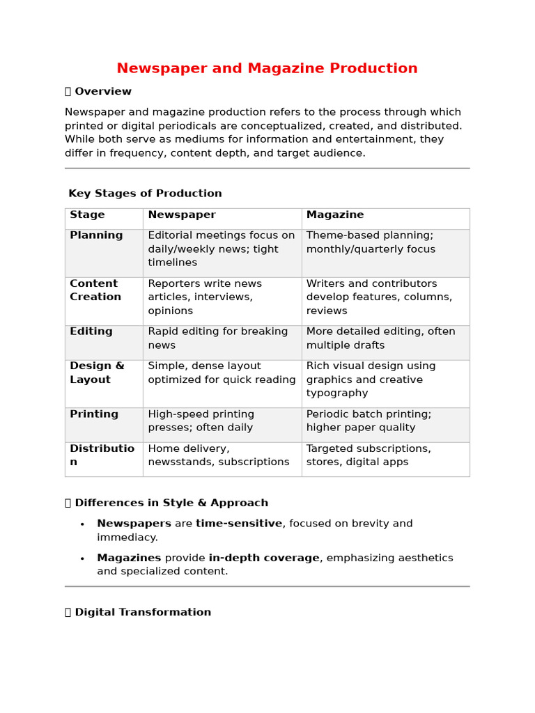 Newspaper vs. Magazine Production Insights | PDF