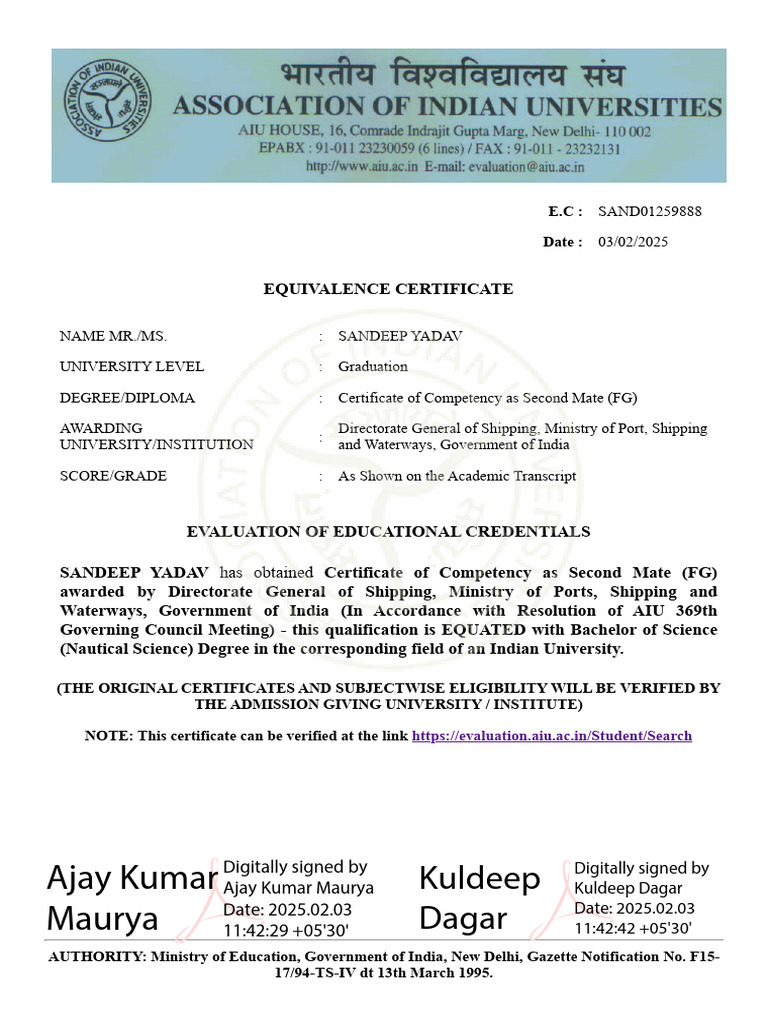 University Certificate ViewCertificate Sandeep | PDF