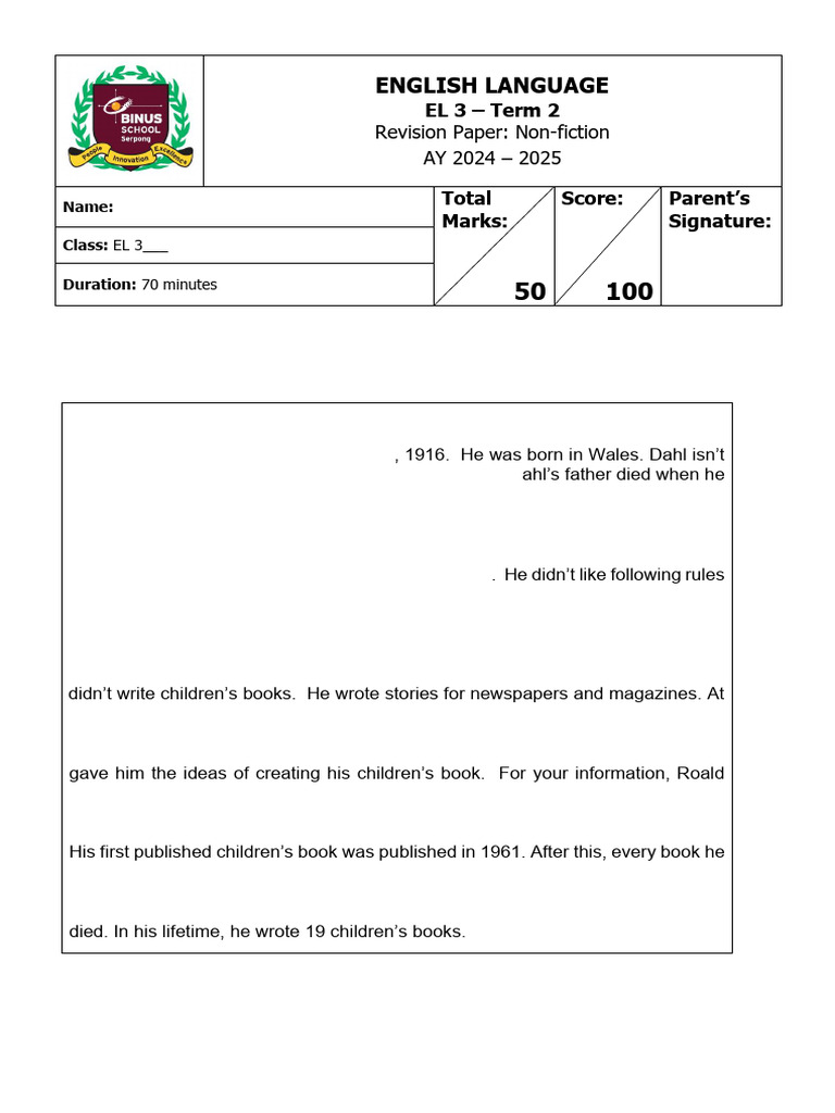 Revision Paper 1 Non-Fiction - ANSWER KEY | PDF | Linguistic Morphology ...