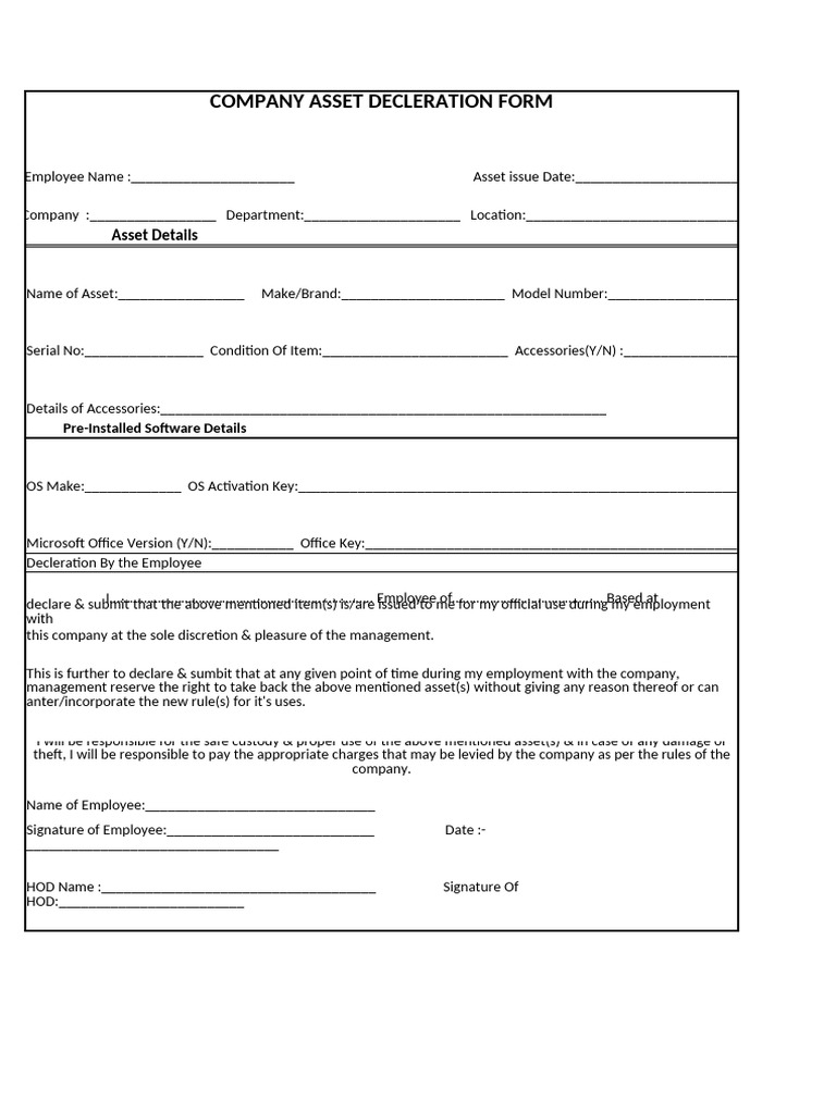 Company Asset Form | PDF
