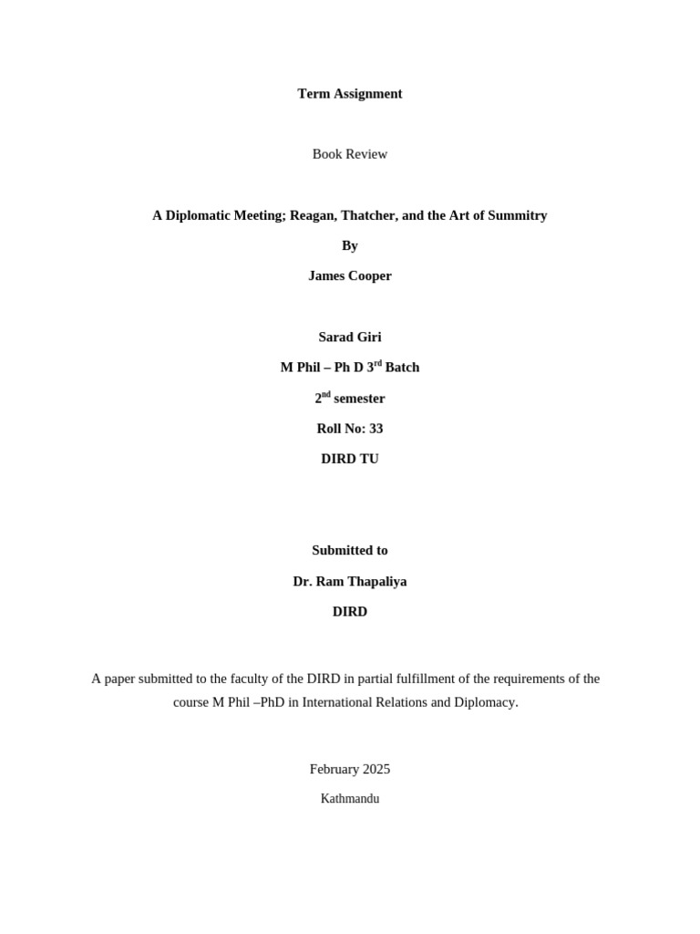 A Diplomatic Meeting - Reagan, Thatcher, and The Art of Summitry - 1 | PDF | Margaret Thatcher ...