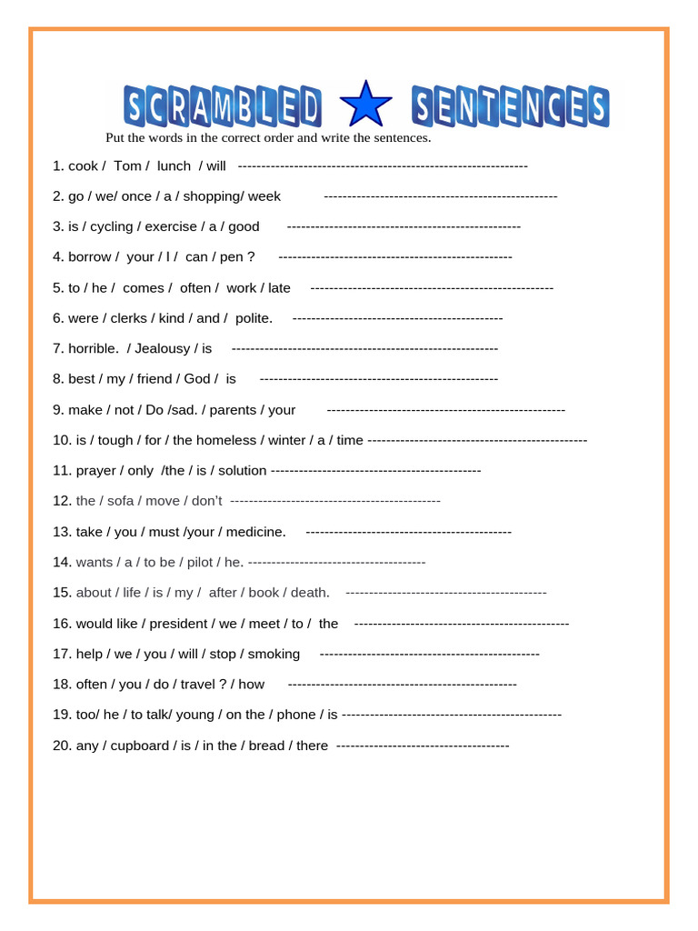 Scrambled Sentences Grammar Drills 121070 | PDF
