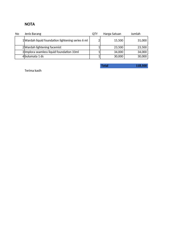 Nota Belanja | PDF