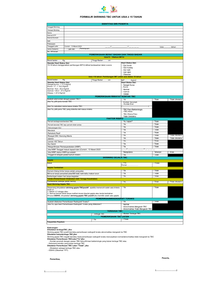 Formulir Skrining TBC Usia ≥ 15 Tahun | PDF