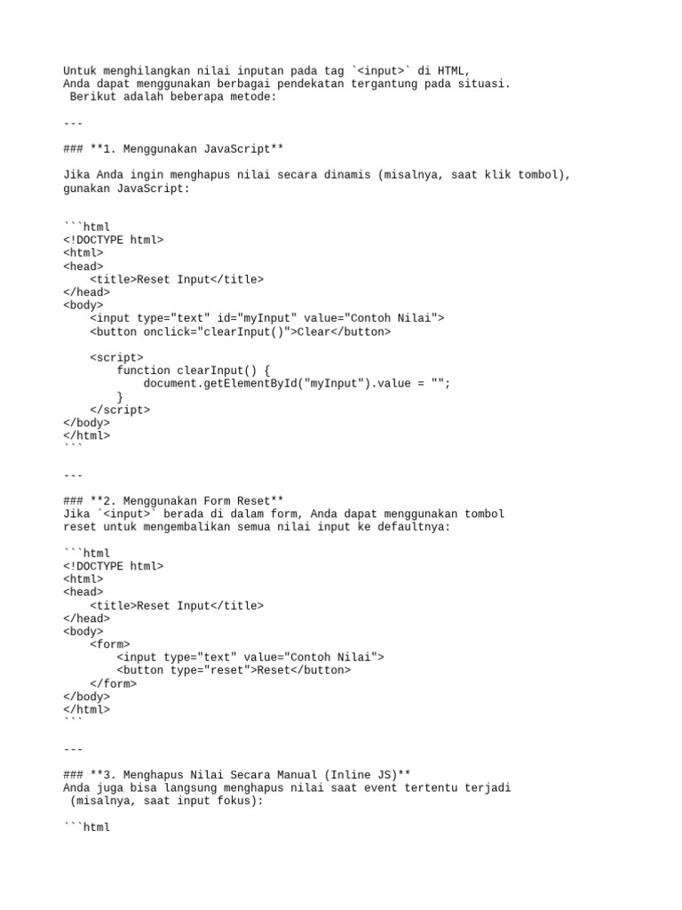 Cara Menghilangkan Bekas Inputan Di Form HTML | PDF