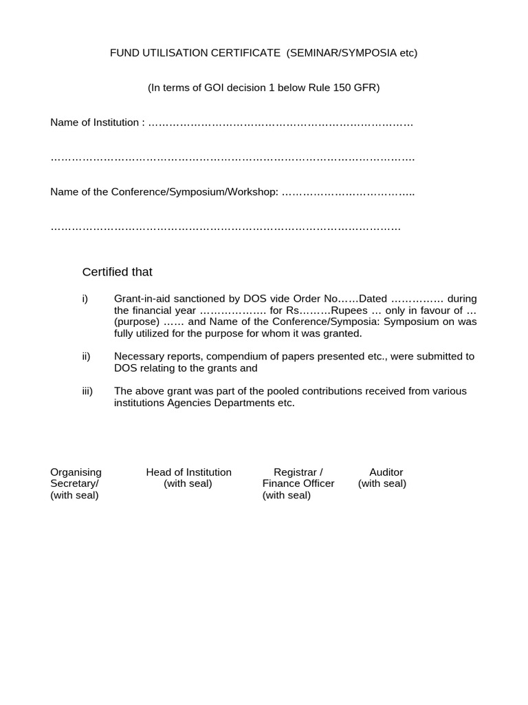 Fund Utilization Certificate Format | PDF