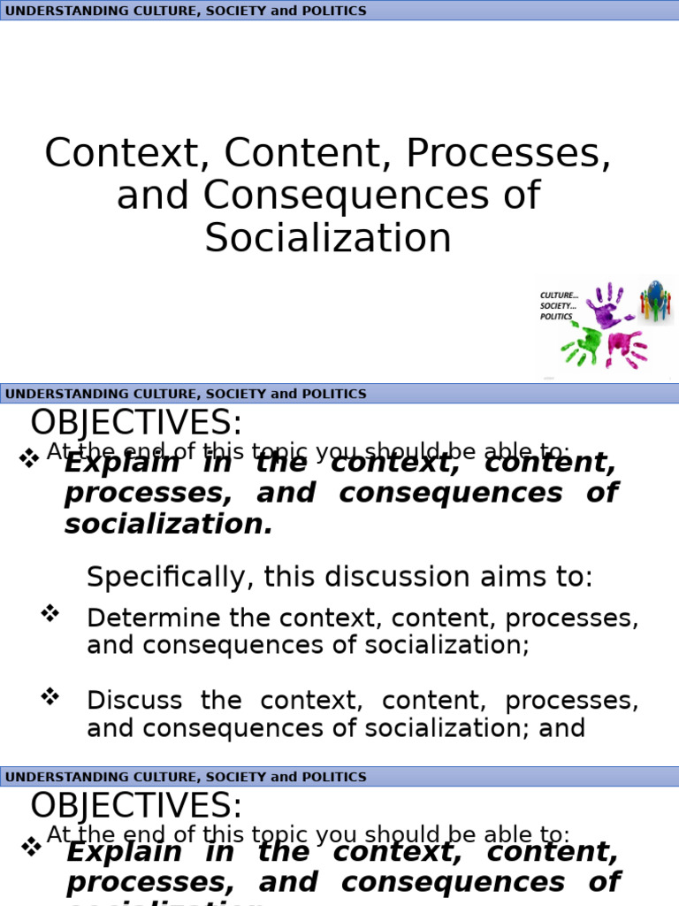 Lesson 5 Explain The Context Content Processes and Consequences of Socialization | PDF ...