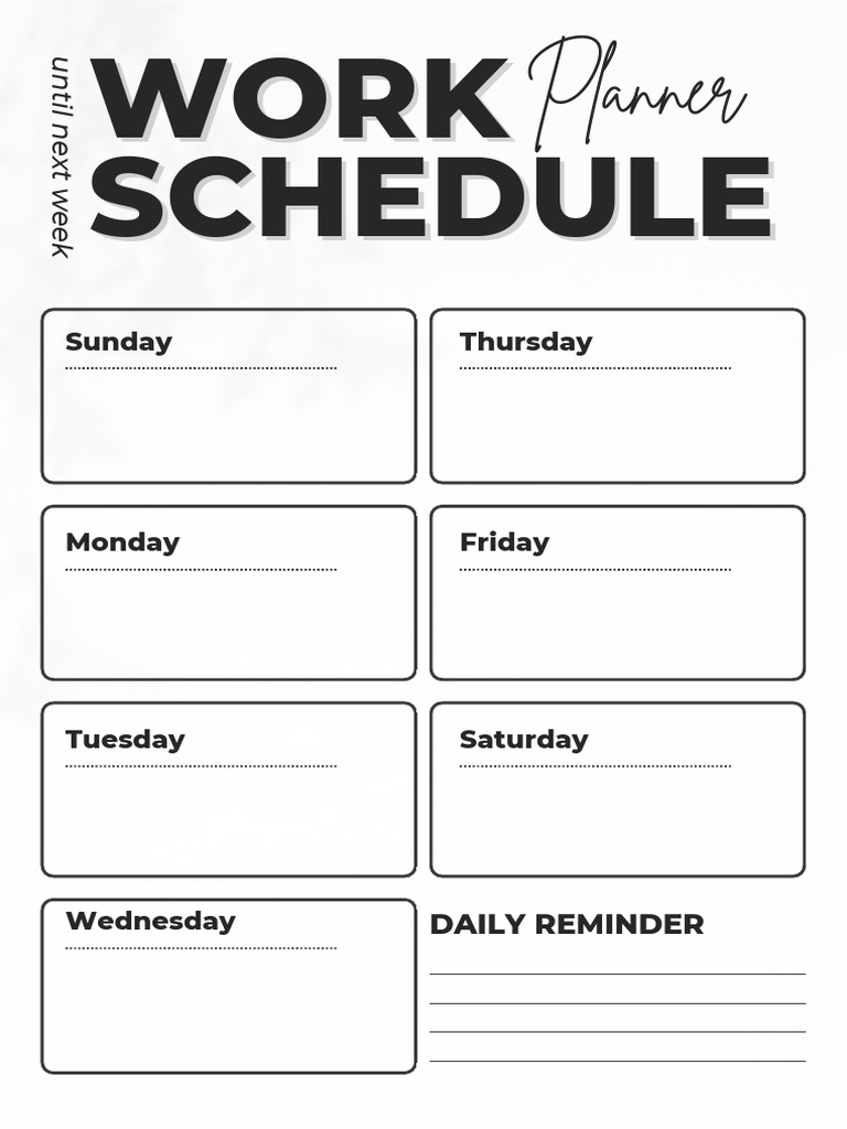White Black Simple Work Schedule Planner | PDF