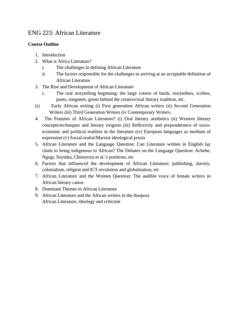 Overview of African Literature Course | PDF | African Literature ...