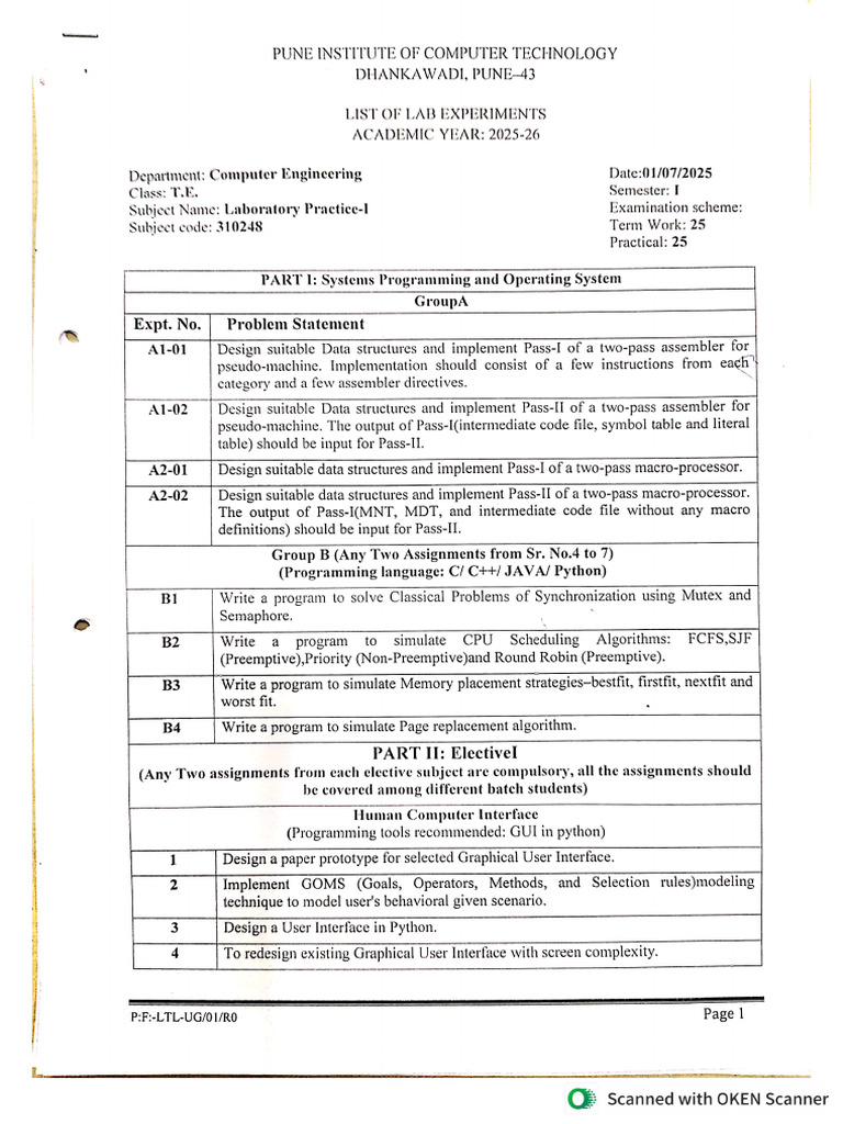 LP1 List 2025-26 | PDF