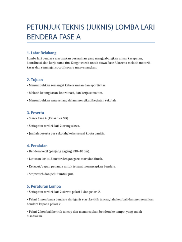 Juknis Lomba Lari Bendera Fase A | PDF