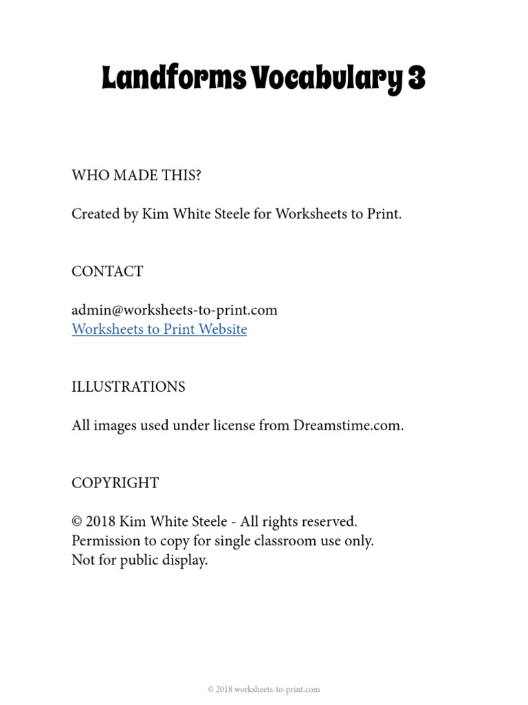 Landforms Vocabulary Worksheet 3 | PDF | Volcano | Canyon