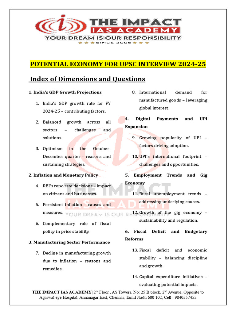 UPSC Interview Prep: India's Economic Outlook 2024-25 | PDF | Inflation ...