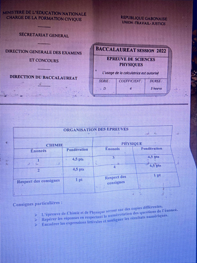 Bac D Sciences Physiques 2022 | PDF