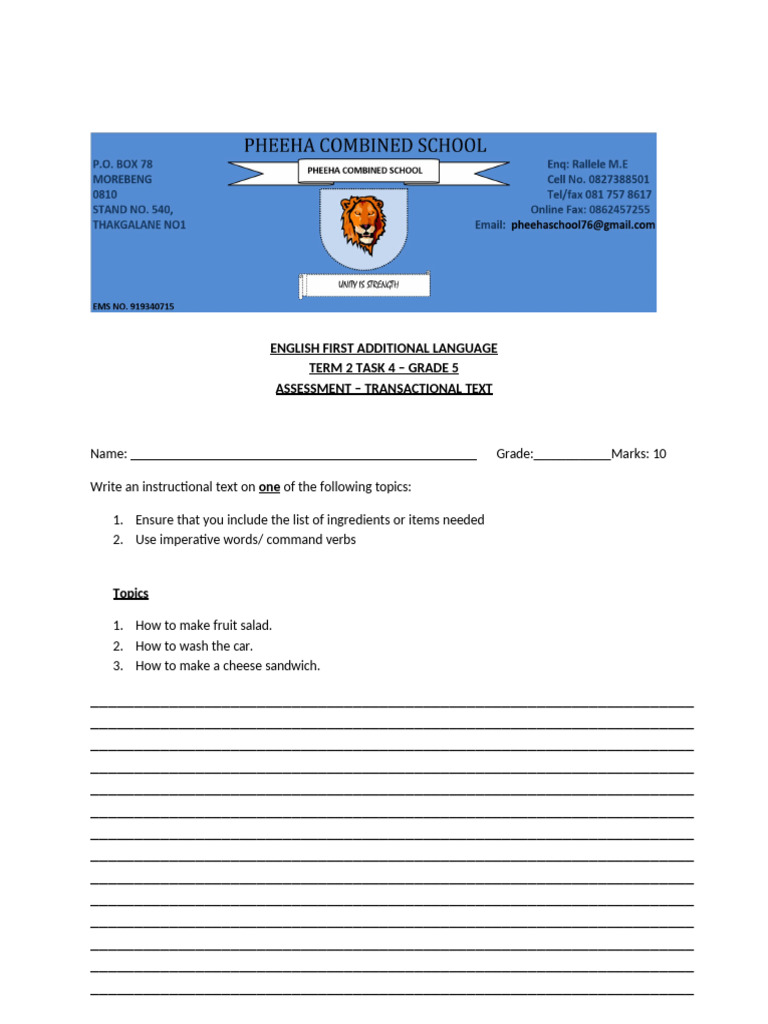 Grade 5 Term 2 Transactional Writing | PDF | Linguistics