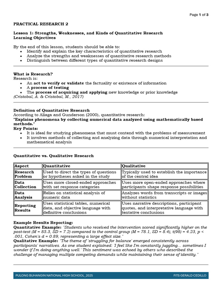 Practical Research 2 Quantitative | PDF | Quantitative Research | Qualitative Research