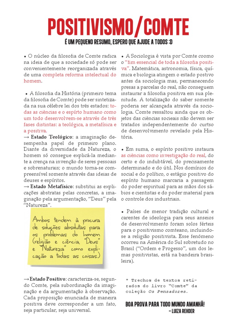 Resumo Positivismo Comte