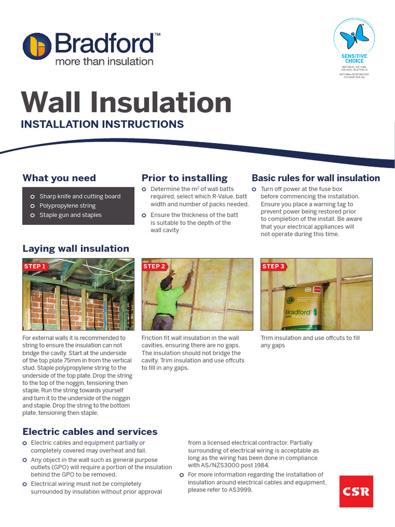 Installation Instructions Wall Insulation | PDF | Electrical Wiring | Insulator (Electricity)