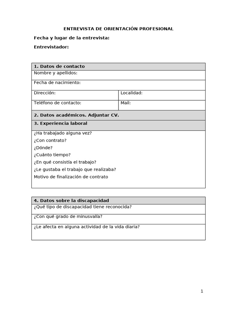 Modelo Entrevista Orientacion Laboral | PDF