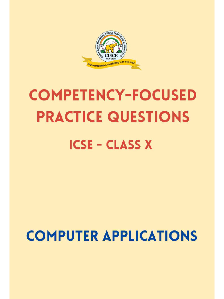 ICSE Class 10 Competency Based Questions Computer Applications 2025 ...