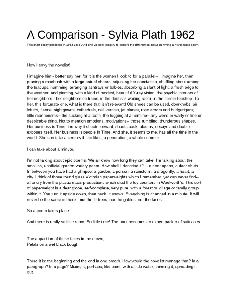 Comparing Novels and Poems: Plath's View | PDF