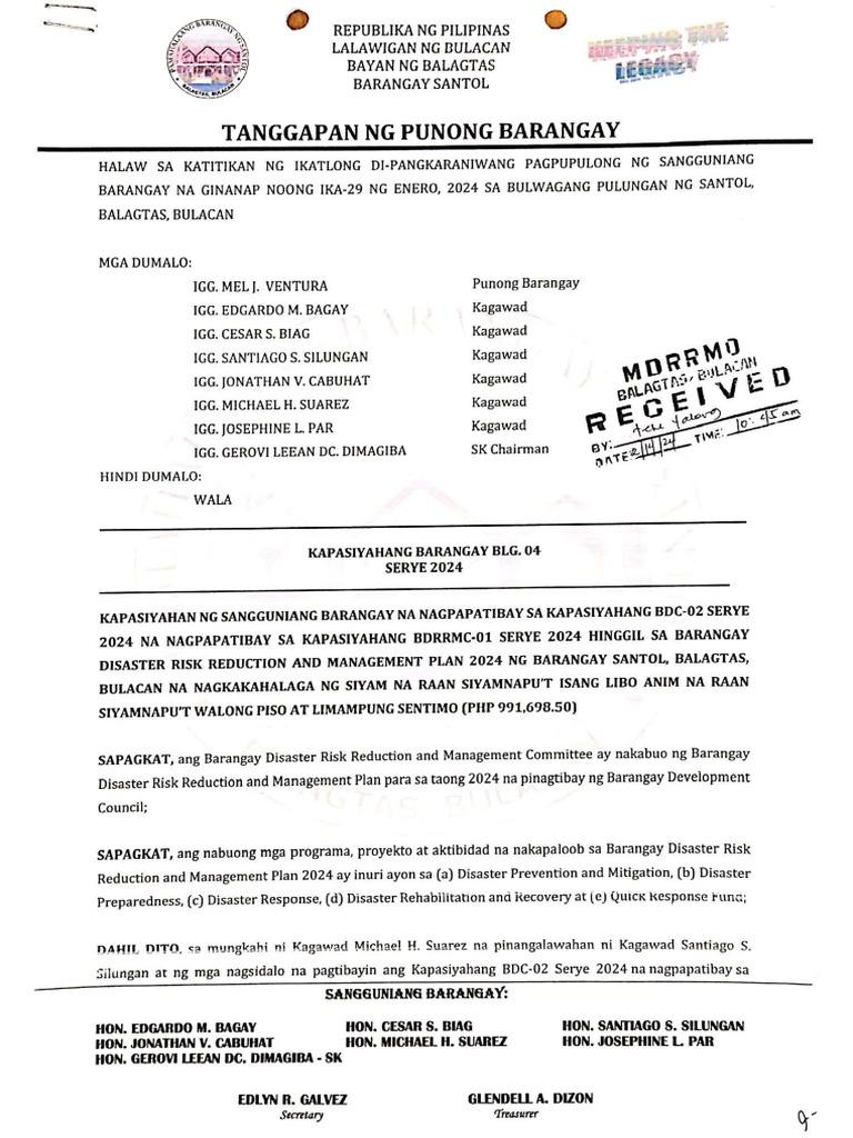 Santol BDRRM Plan 2024 | PDF