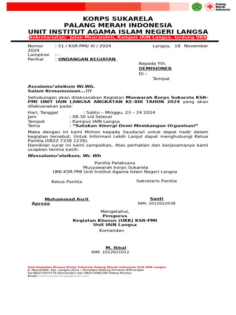 Surat Undangan Demisioner | PDF