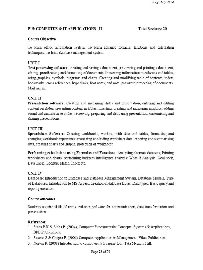 P15 COMPUTER & IT APPLICATIONS - II Syllabus | PDF