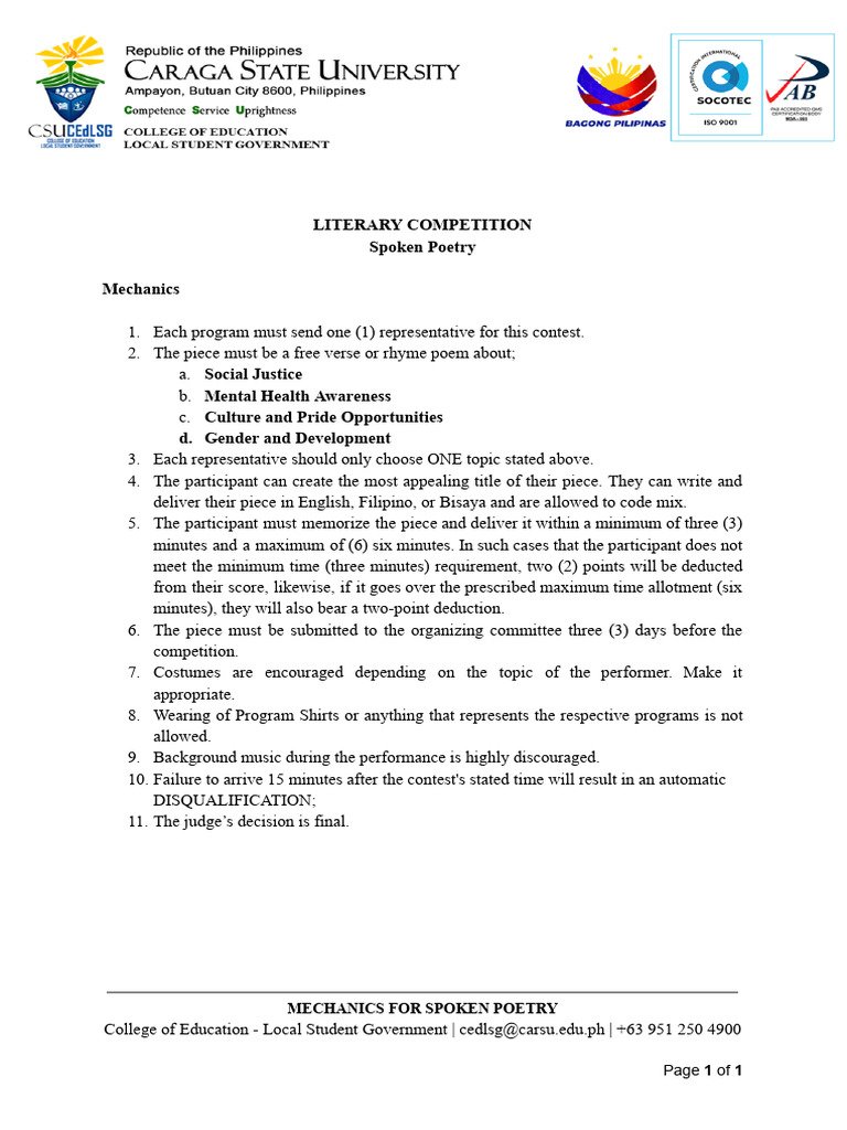 Spoken Poetry Competition Mechanics | PDF | Chess Theory | Chess