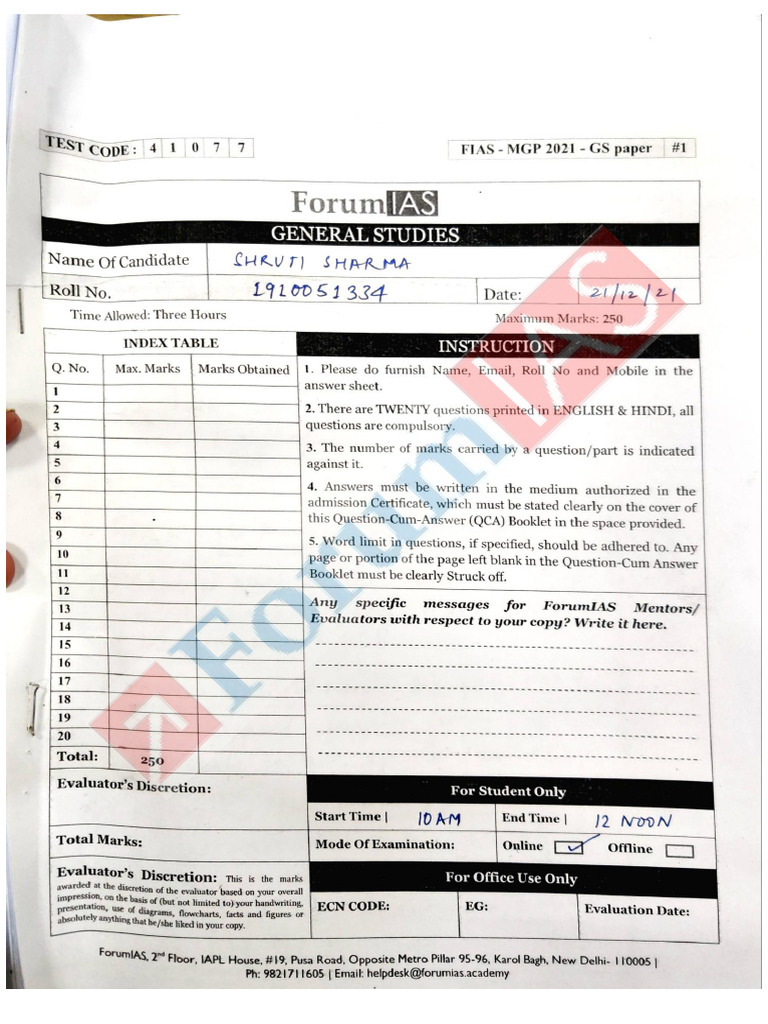 Shruti Sharma IAS Rank 1 GS Copy 3 1 | PDF