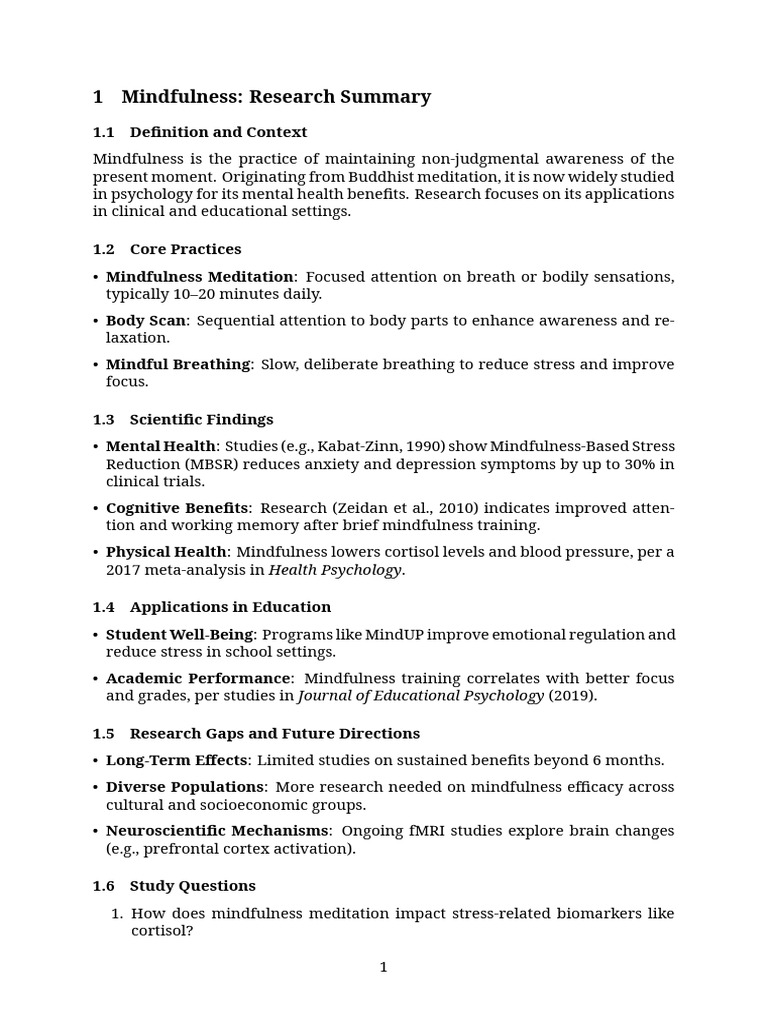 1 Mindfulness - Research Summary | PDF