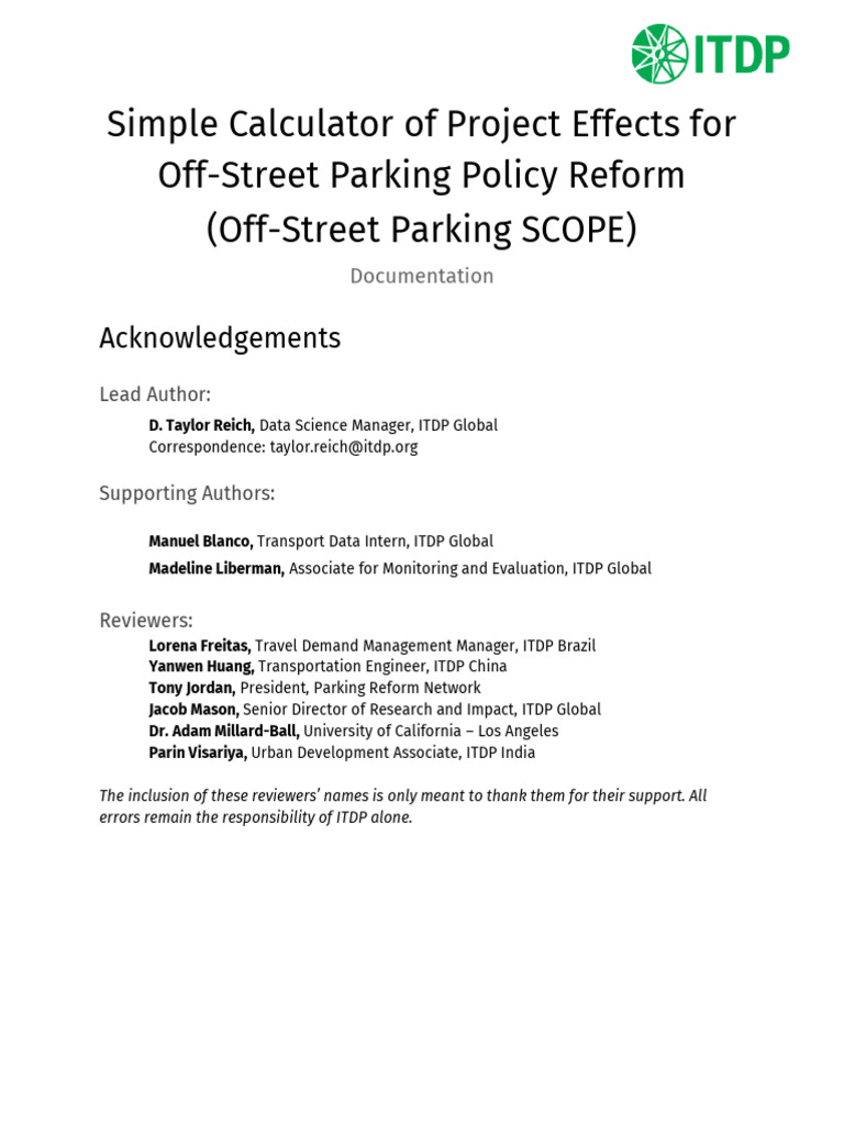 Parking SCOPE Documentation v1.0 Final | PDF | Parking | Air Pollution