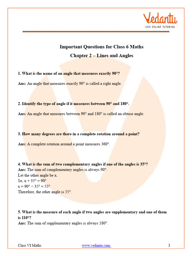 Class 6 Lines and Angles Questions | PDF | Angle | Perpendicular