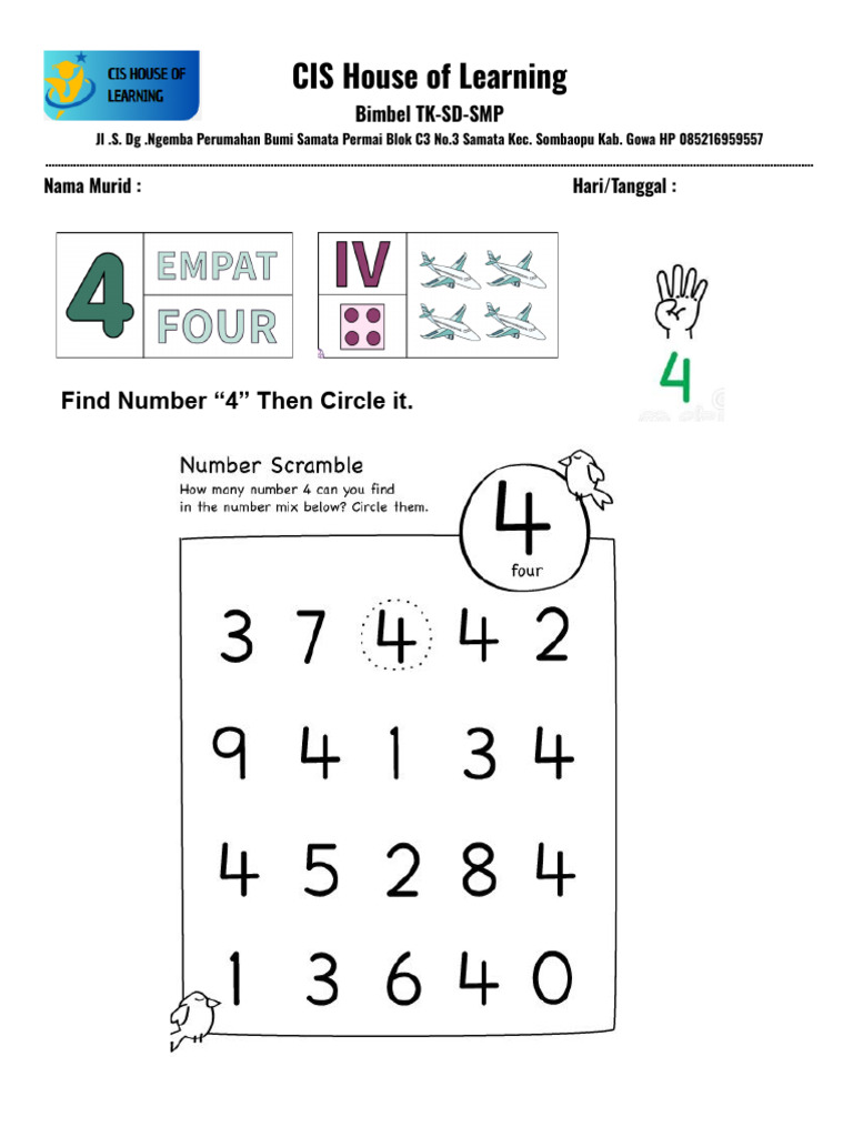 Worksheet Calistung TK - Mengenal Angka | PDF