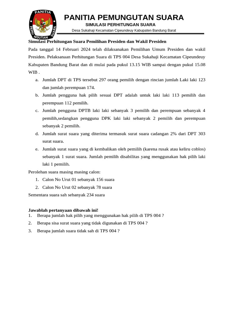 Soal Simulasi Perhitungan Suara | PDF