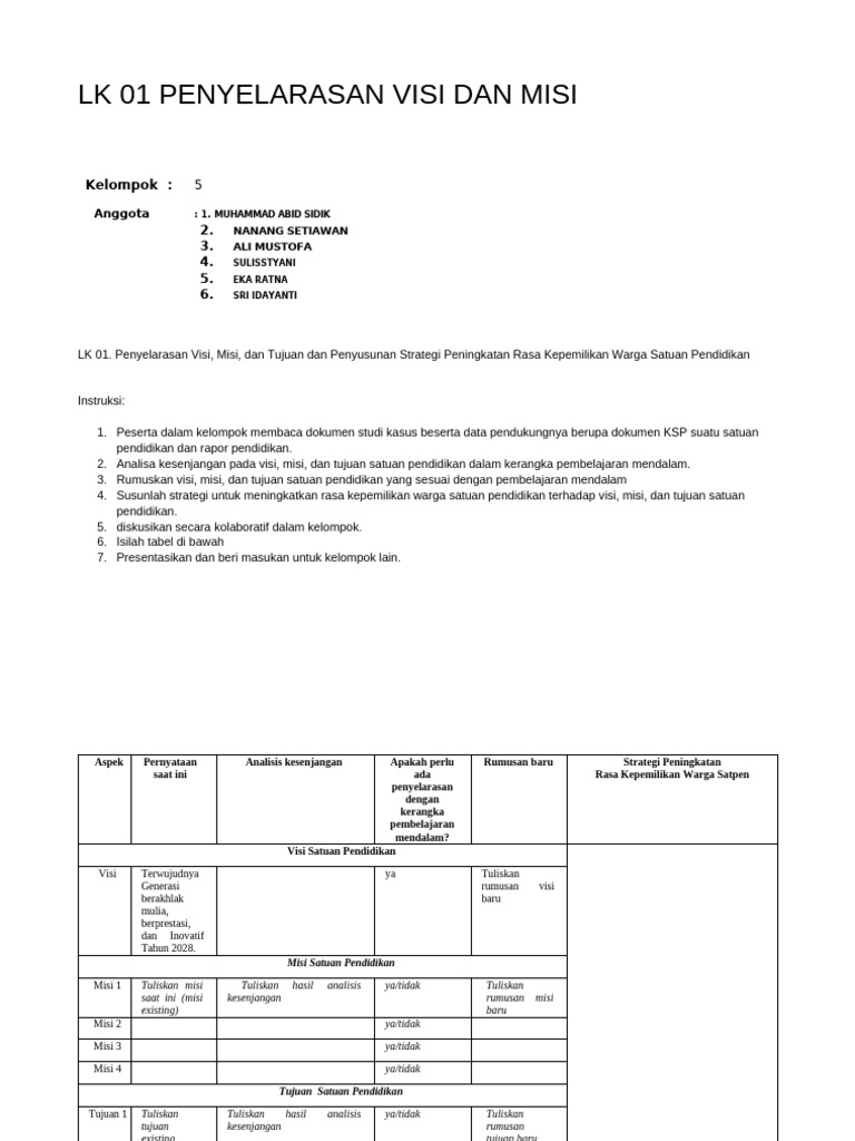 Penyelarasan Visi dan Misi Pendidikan | PDF