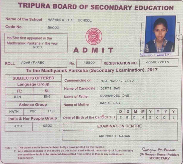 Madhyamik Admit | PDF