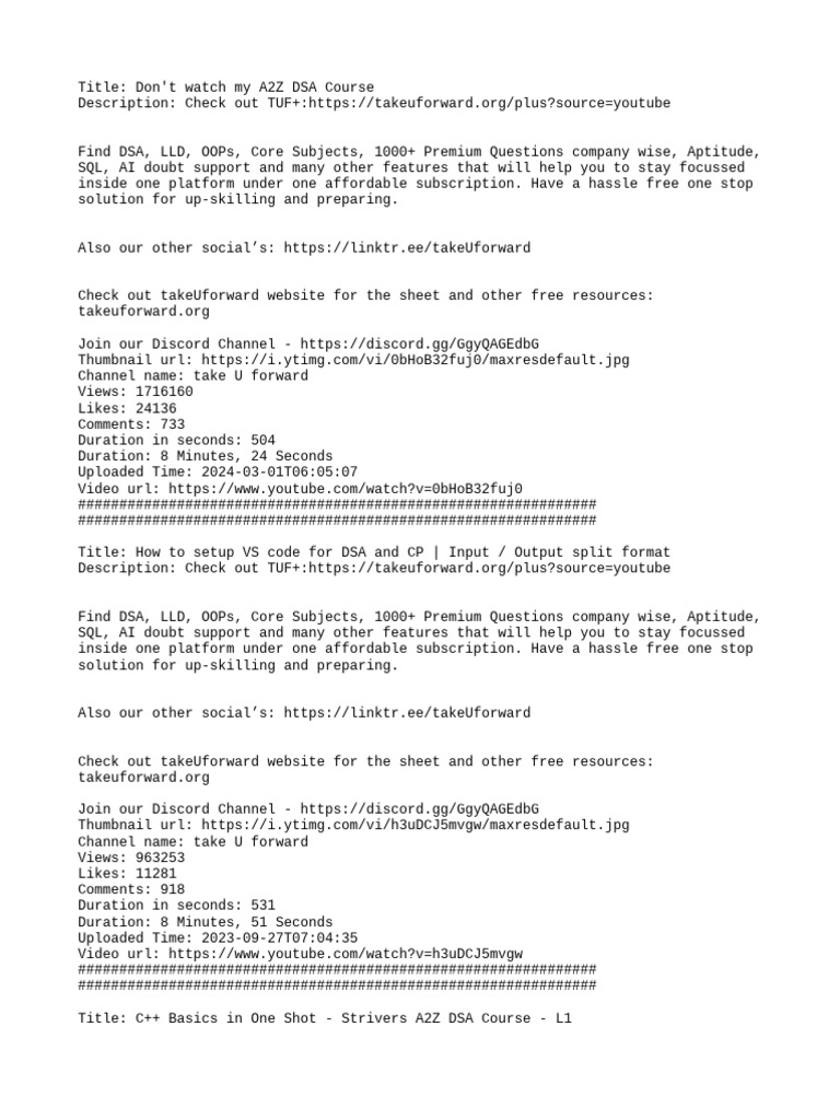 Strivers A2Z-DSA Course - DSA Playlist - Placements | PDF | Applied Mathematics | Algorithms And ...