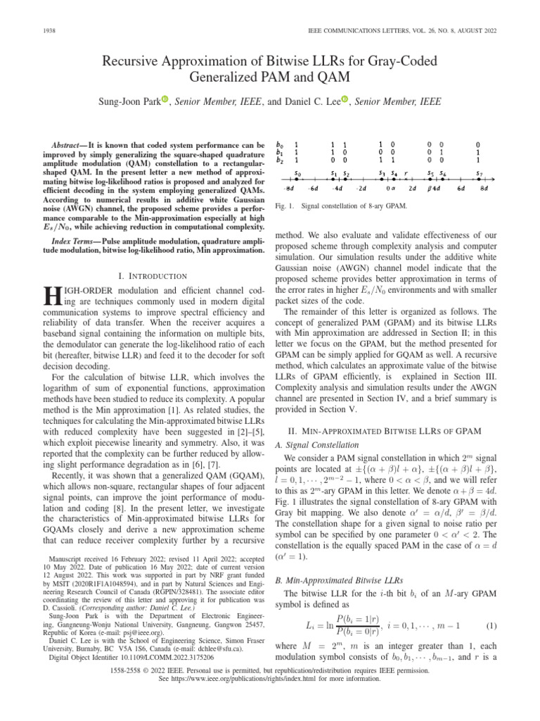 Recursive Approximation of Bitwise LLRs For Gray-Coded Generalized PAM and QAM | PDF ...