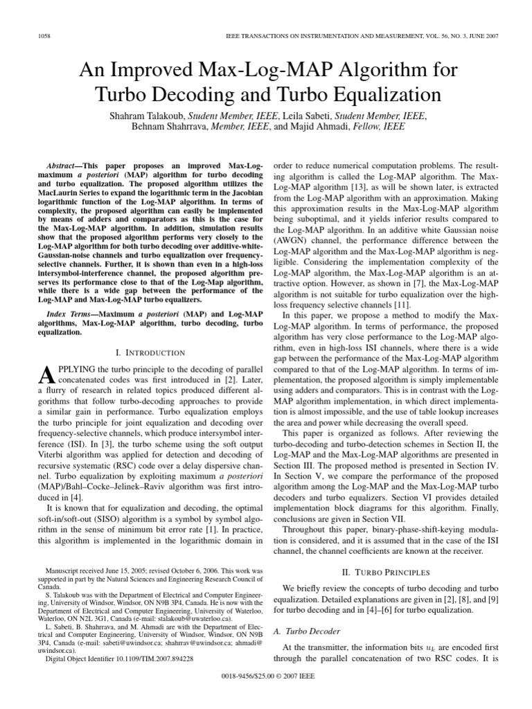 An Improved Max-Log-MAP Algorithm For Turbo Decoding and Turbo Equalization | PDF | Computing ...