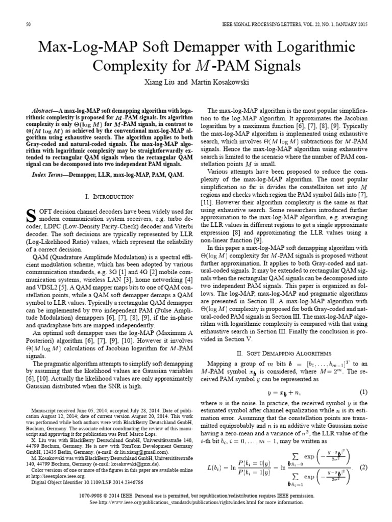 Max-Log-MAP Demapper for PAM Signals | PDF | Low Density Parity Check ...