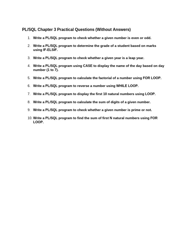 PL-SQL Chapter 3 Practical Questions (Without Answers) | PDF