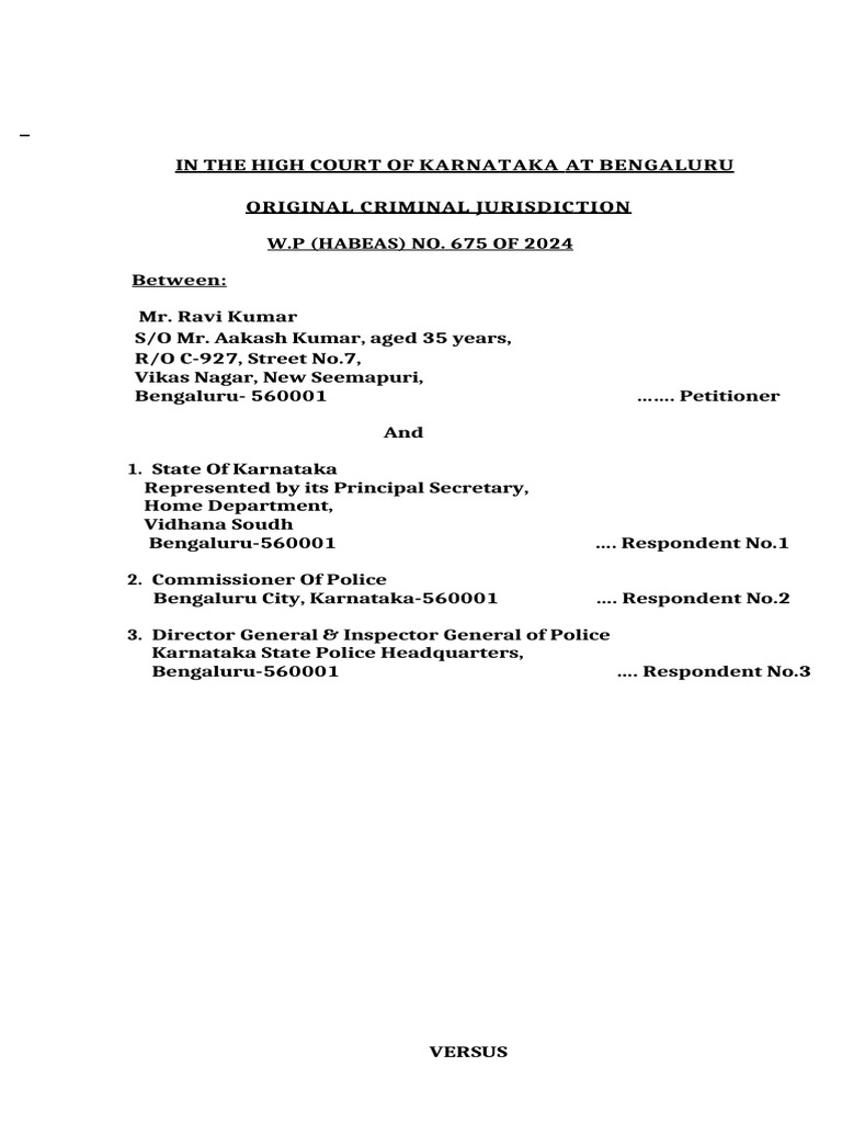 Writ Petition Task 1 by Ananya Jain | PDF | Bail | Habeas Corpus