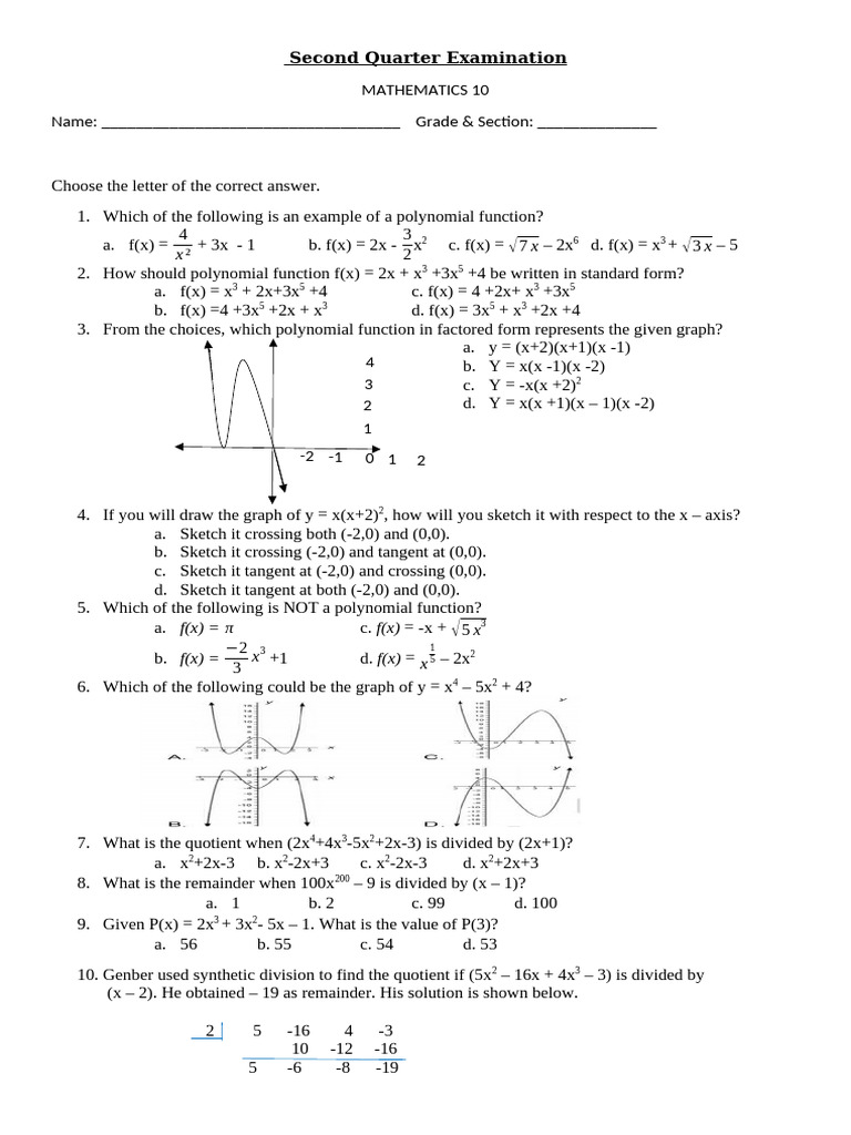 Second Quarter Examination-10 | PDF | Geometry | Numerical Analysis